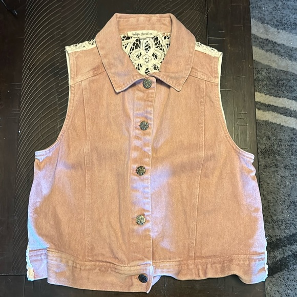 Indigo Thread Co | Tops | Rosecolored Denim Buttondown Vest With Lace ...